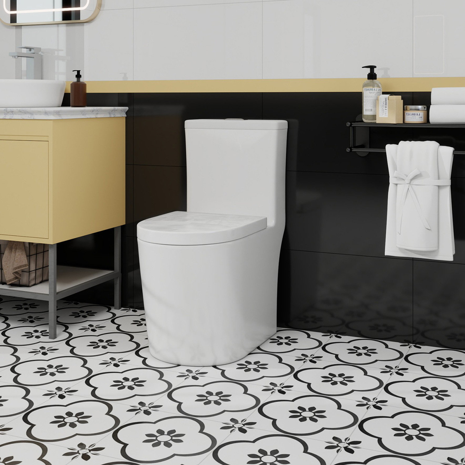 NAISIDIANZI Small Compact One-piece White Toilet With Dual Flush And ...
