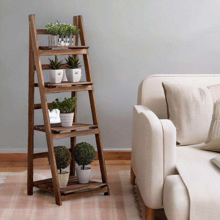 Lily Manor Sawyerville 4 Tier Free Standing Ladder Shelf Wooden Plant ...