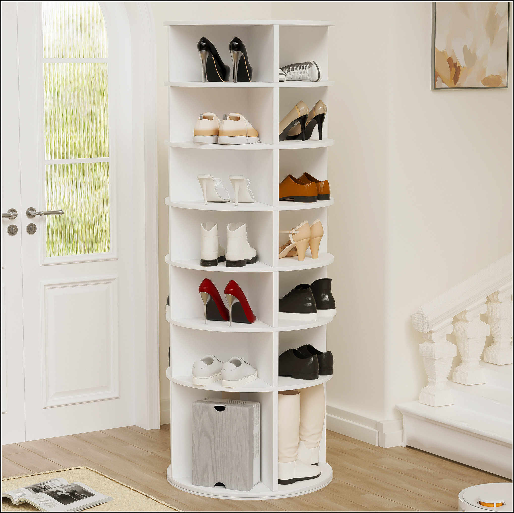 Latitude Run® Rotating Shoe Rack Tower, 7-Tier Spinning Shoe Rack, Free ...