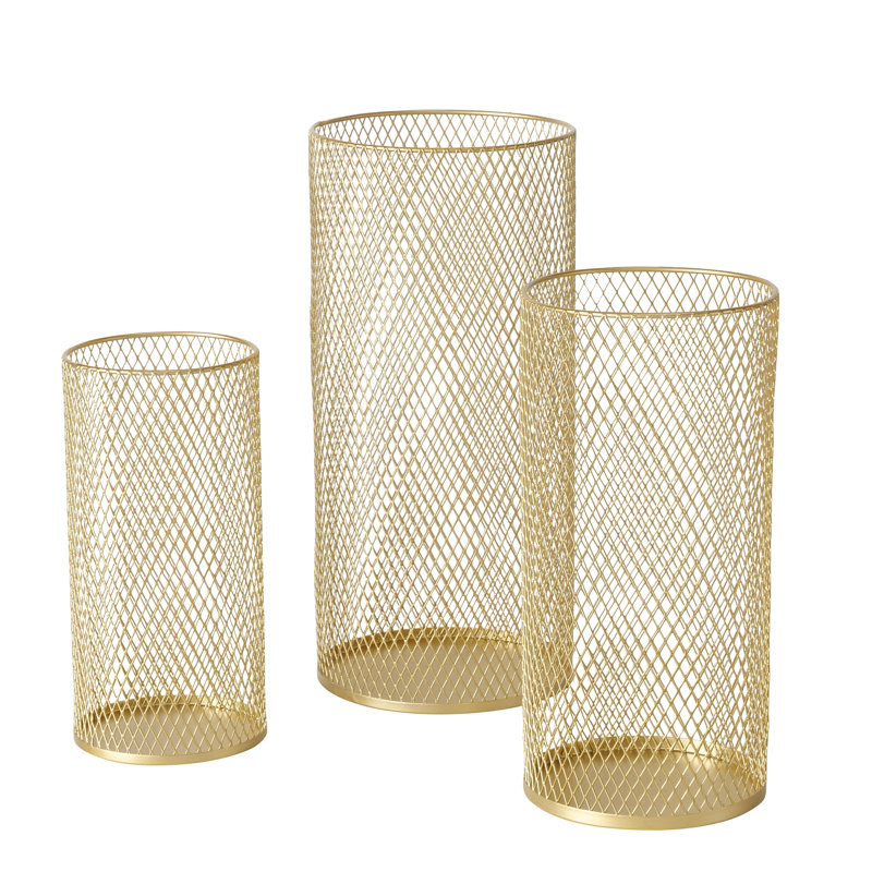 Mercer41 Golden Mesh Pillar Candle Holders | Wayfair