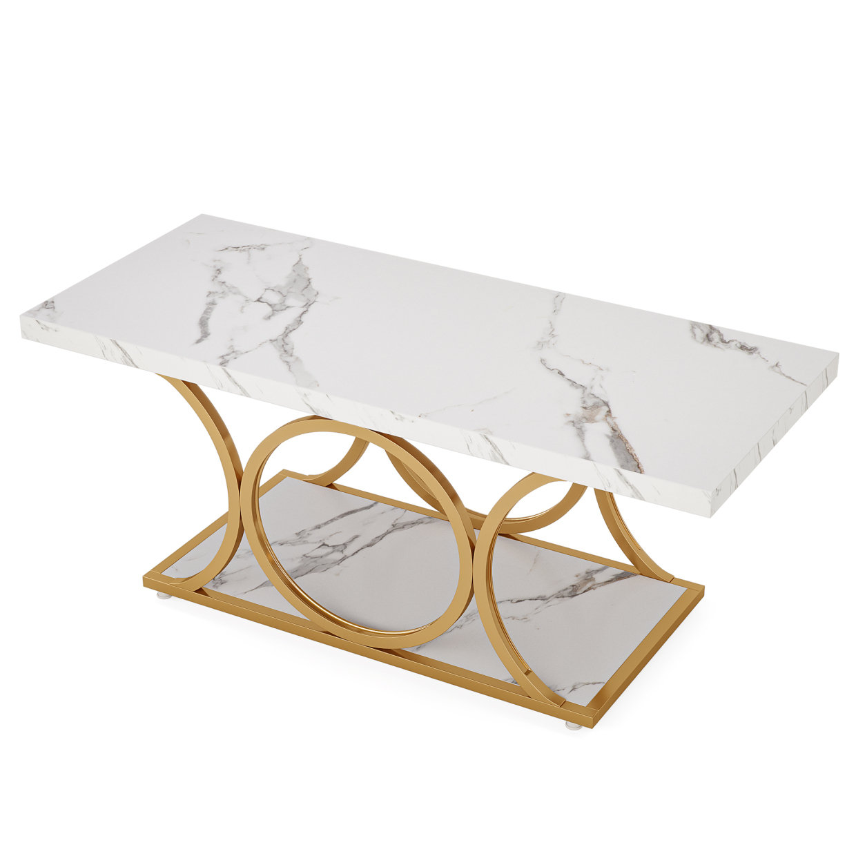 Latitude Run® 47.24-Inch Rectangle Coffee Table With 2-Tier Faux Marble ...