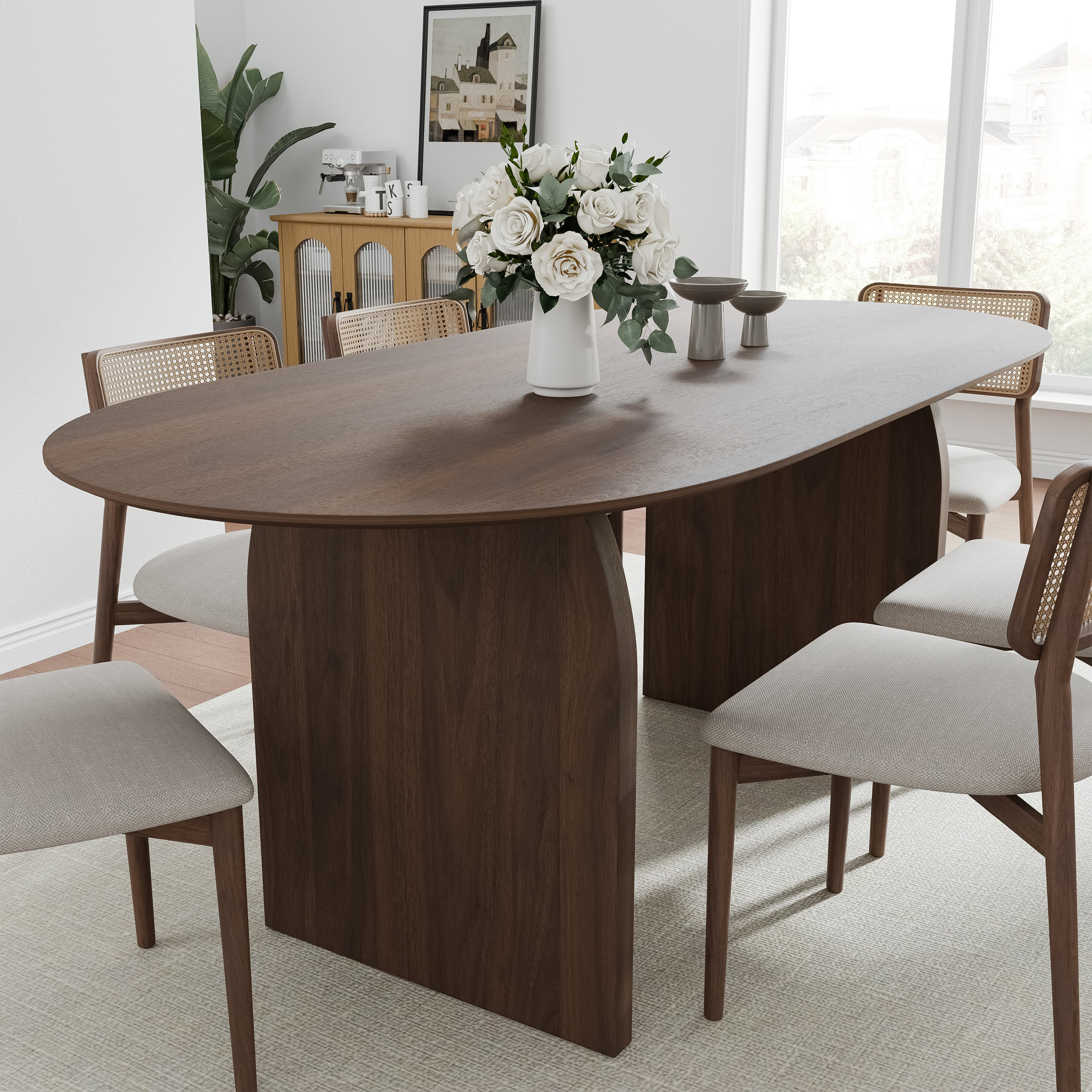Latitude Run® Oval Wood Dining Table Double Pestal Kitchen Table ...