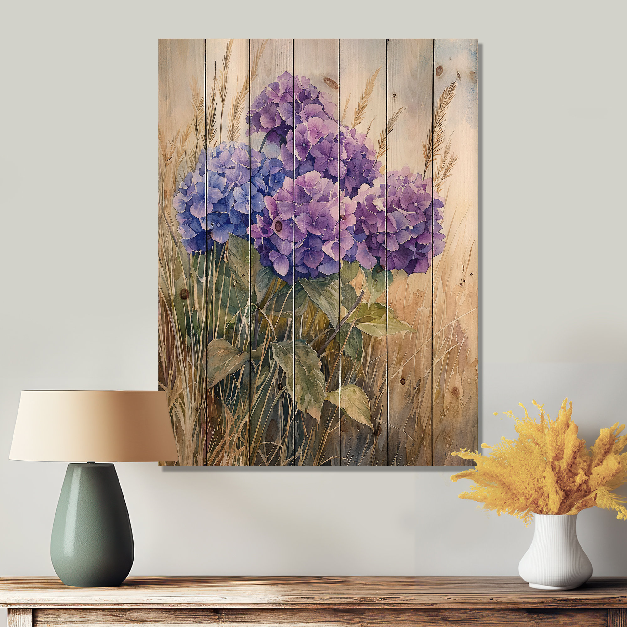 Ophelia & Co. Hydrangeas And Wild Grasses - Hydrangea Wood Wall Art ...
