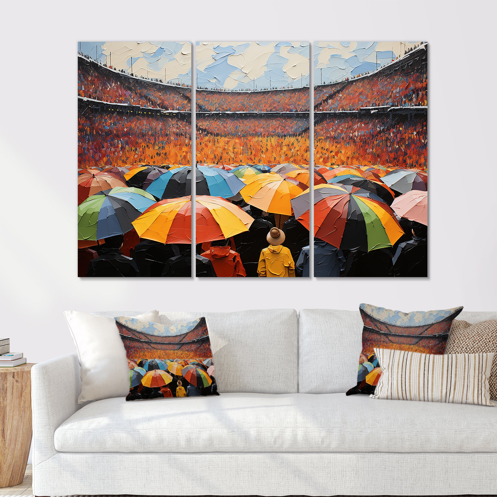 Red Barrel Studio® Stadium Crowd With Umbrella In Rainy Day II ...