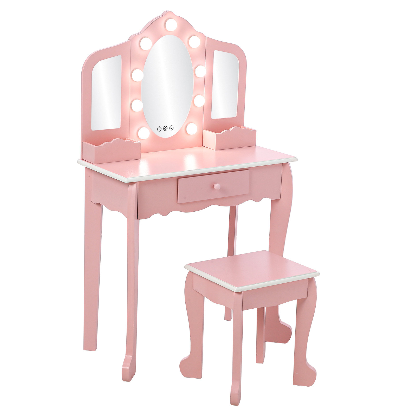 Harriet Bee Kids Vanity, Girls Vanity Set With Mirror And Stool | Wayfair