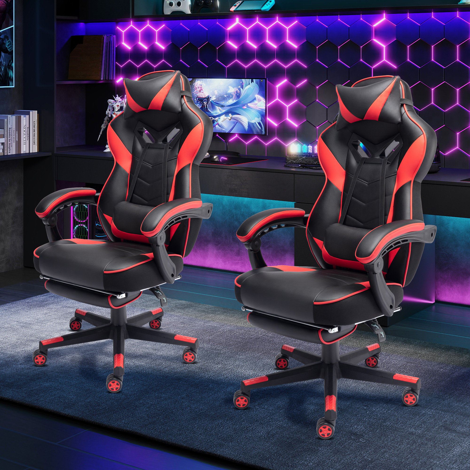 Williston Forge 55.5 cm Wide Reclining Ergonomic Faux Leather Swiveling ...