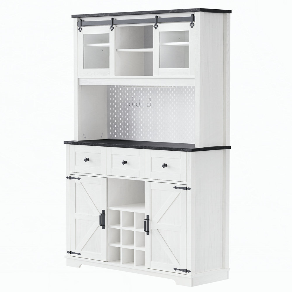 Gracie Oaks Farmhosue Pantry Bar Cabinet with Internal Storage Rack ...