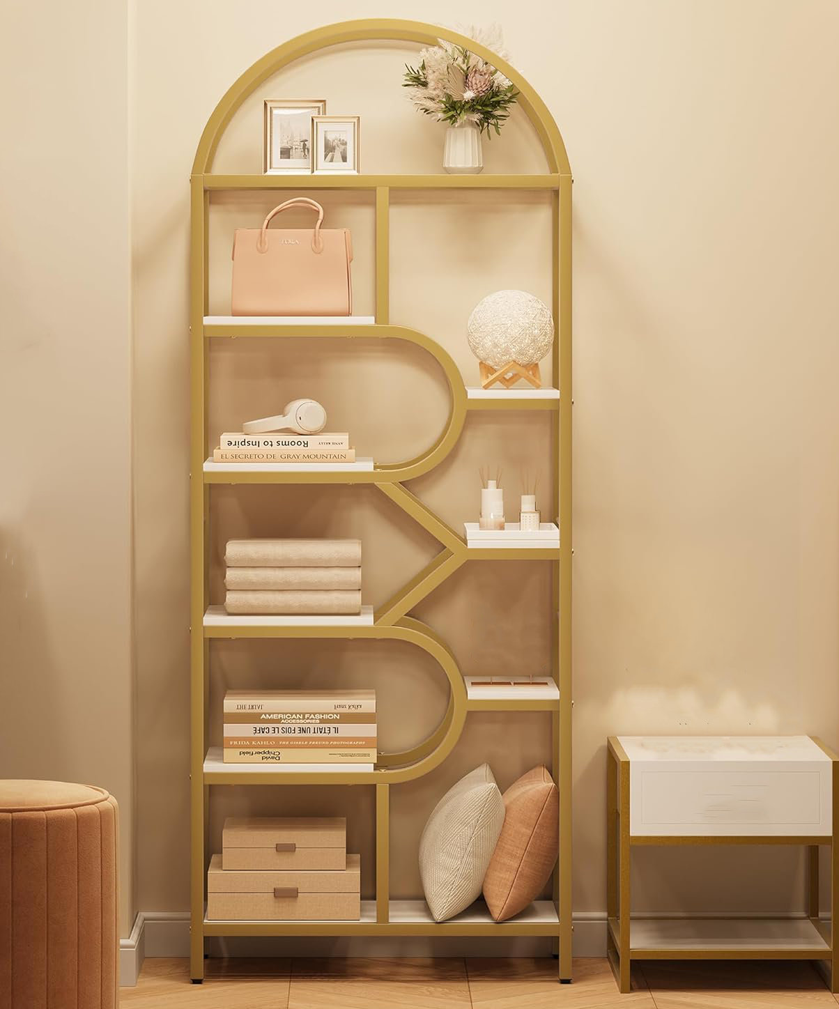 Mercer41 Stricker 6 Tier Arched Bookcase,tall Display Racks Geometric ...