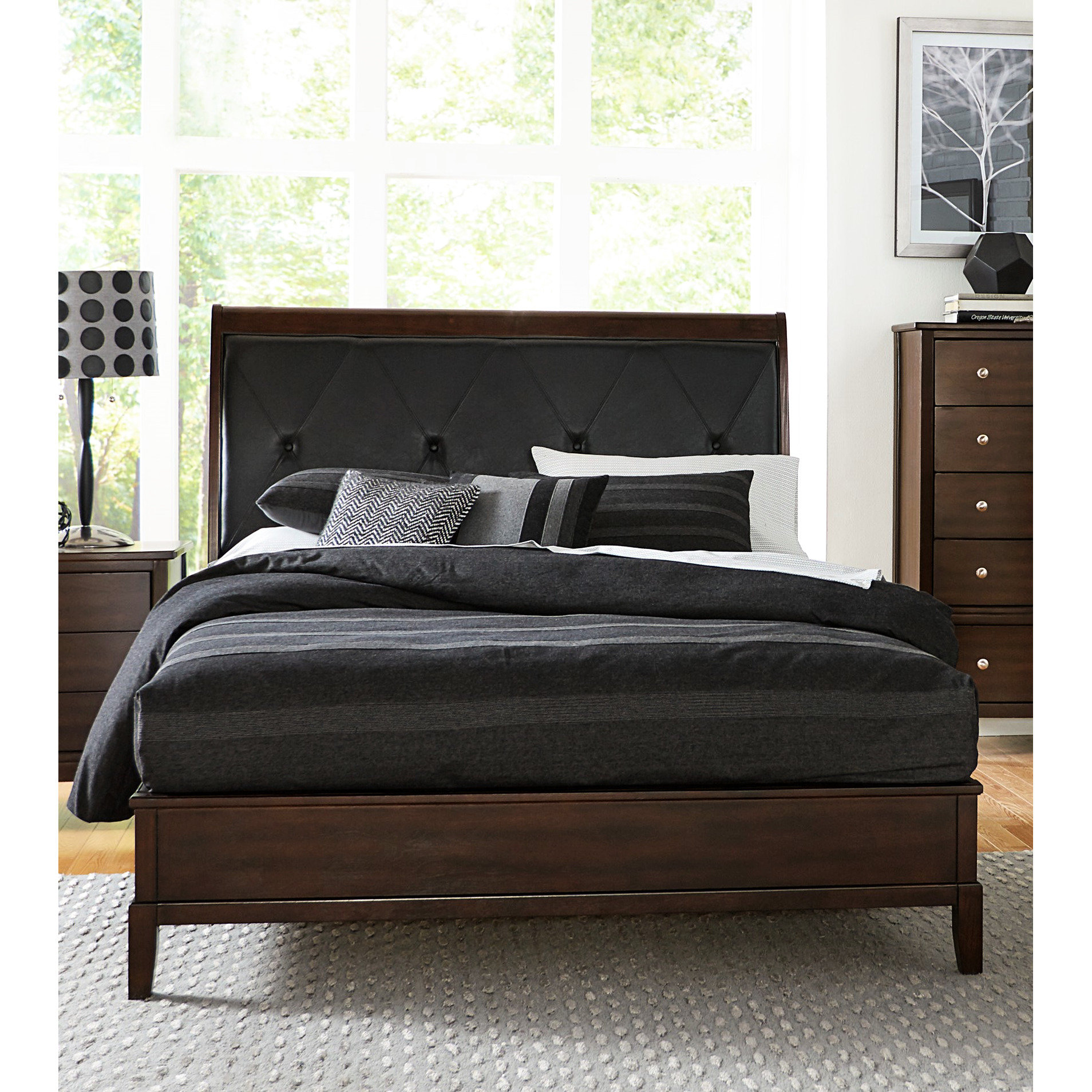Everly Quinn Button- Faux Leather Headboard Queen Bed With Basket ...