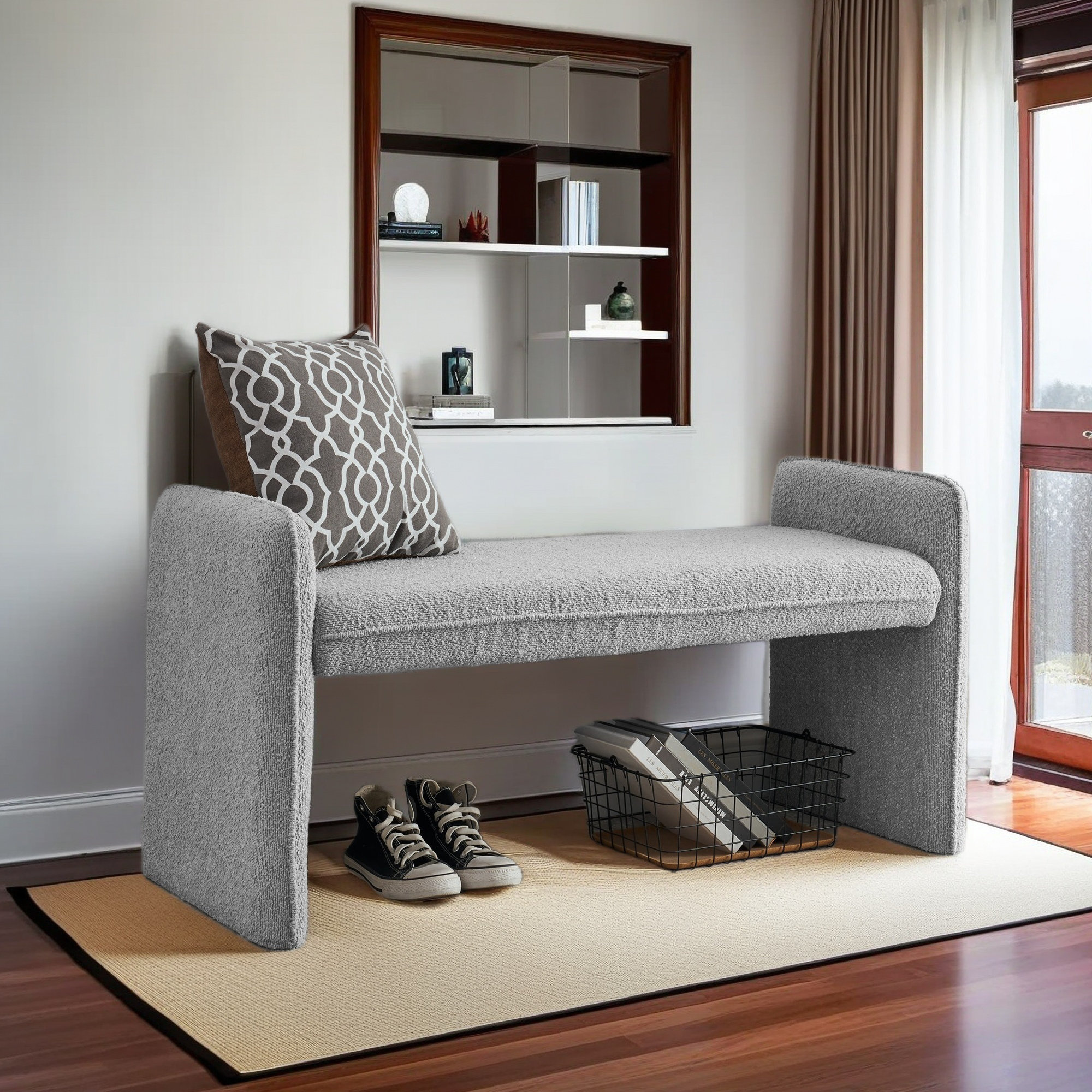 Latitude Run® Bedroom Storage Stool, Linen Fabric Storage Stool, Large ...