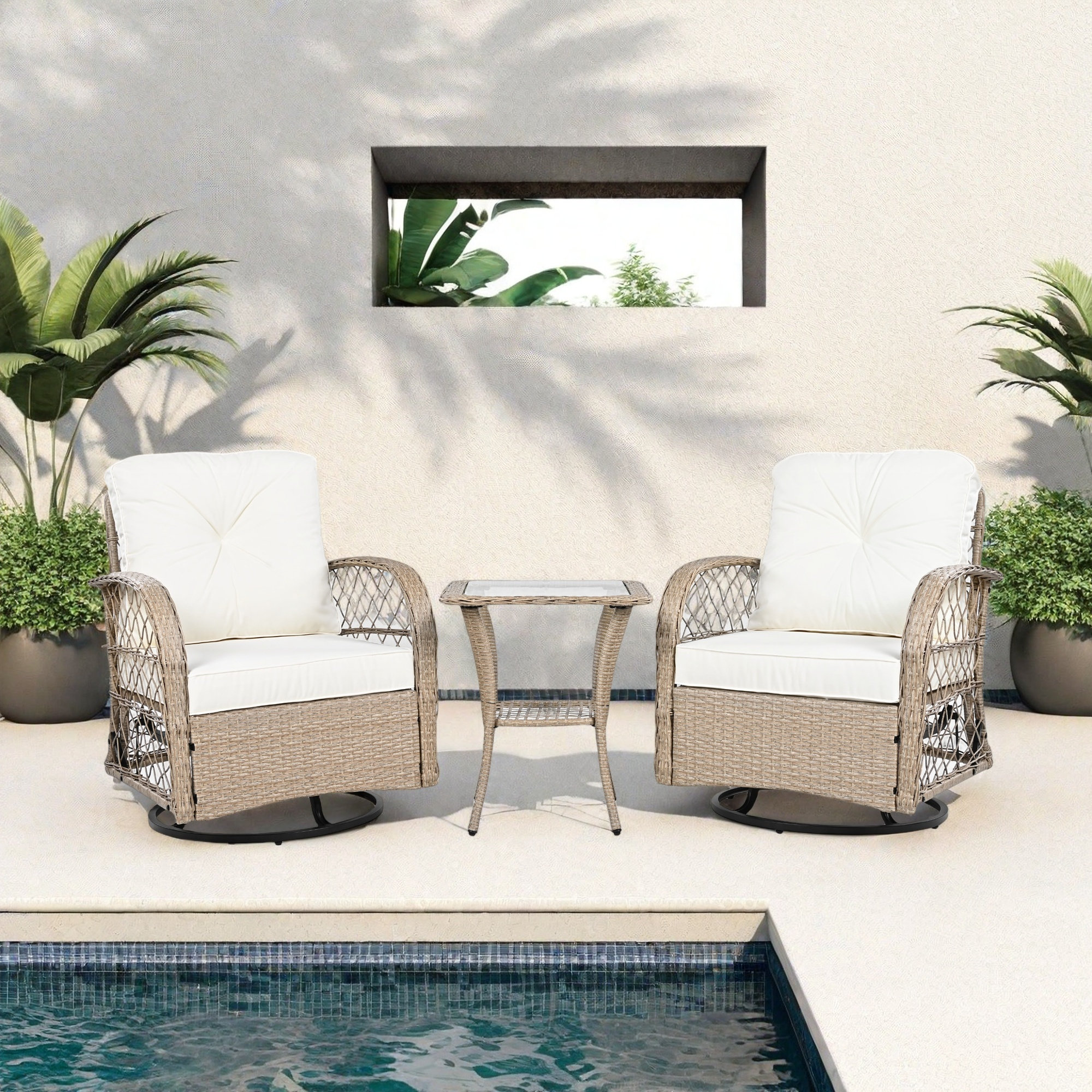Highland Dunes 2 - Person Seating Group With Swivel Chairs And Cushions ...