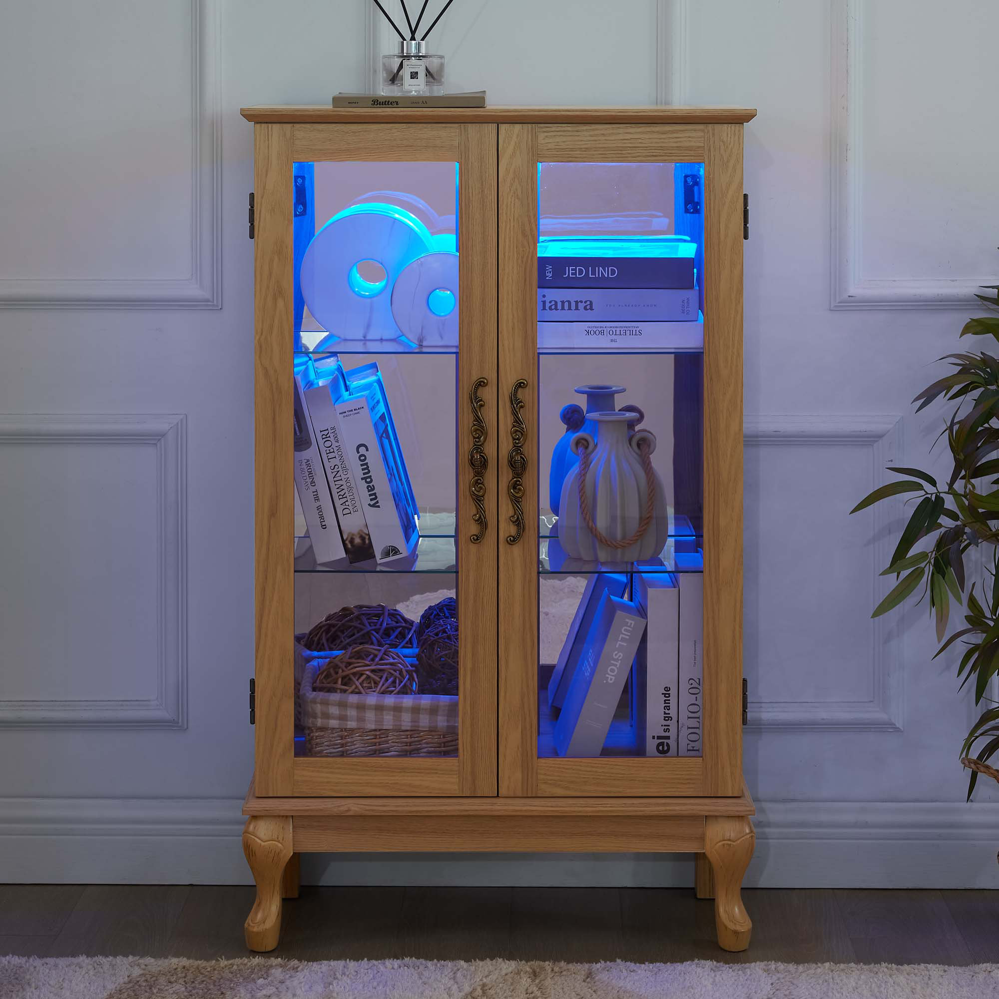 Wrought Studio™ Elegant Light Oak Curio Cabinet With Tempered Glass ...