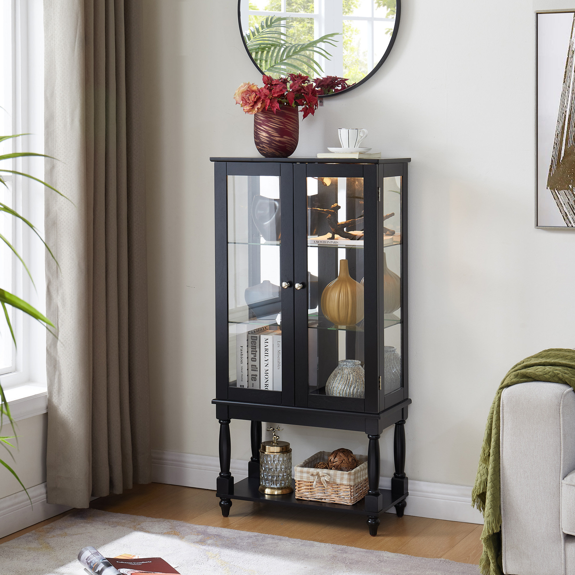 Charlton Home® Lighted Display Cabinet With Tempered Glass Doors | Wayfair