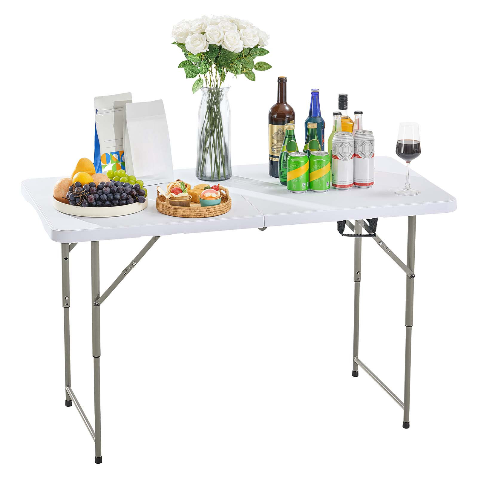 VEVOR 4 Ft Plastic Folding Table Portable Picnic Utility Table Handle ...