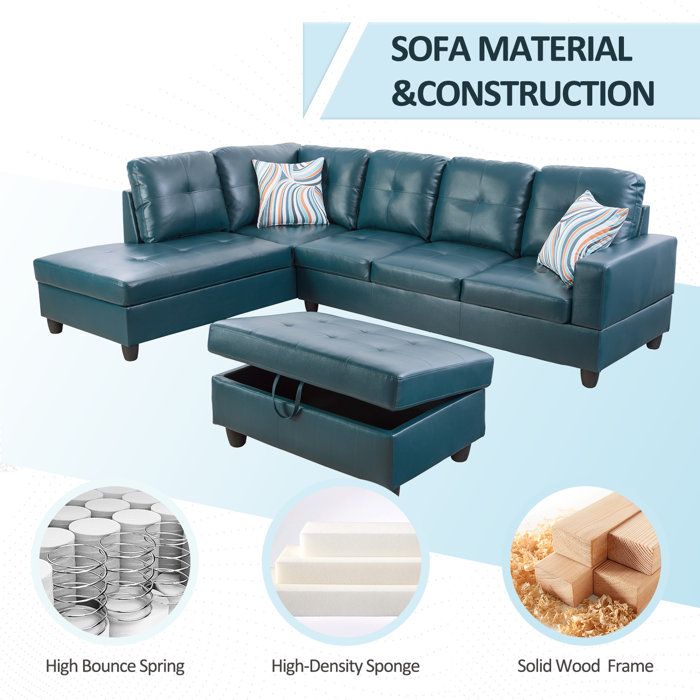 Latitude Run® Elsiana 3 Piece Faux Leather Modular Living Room Set ...