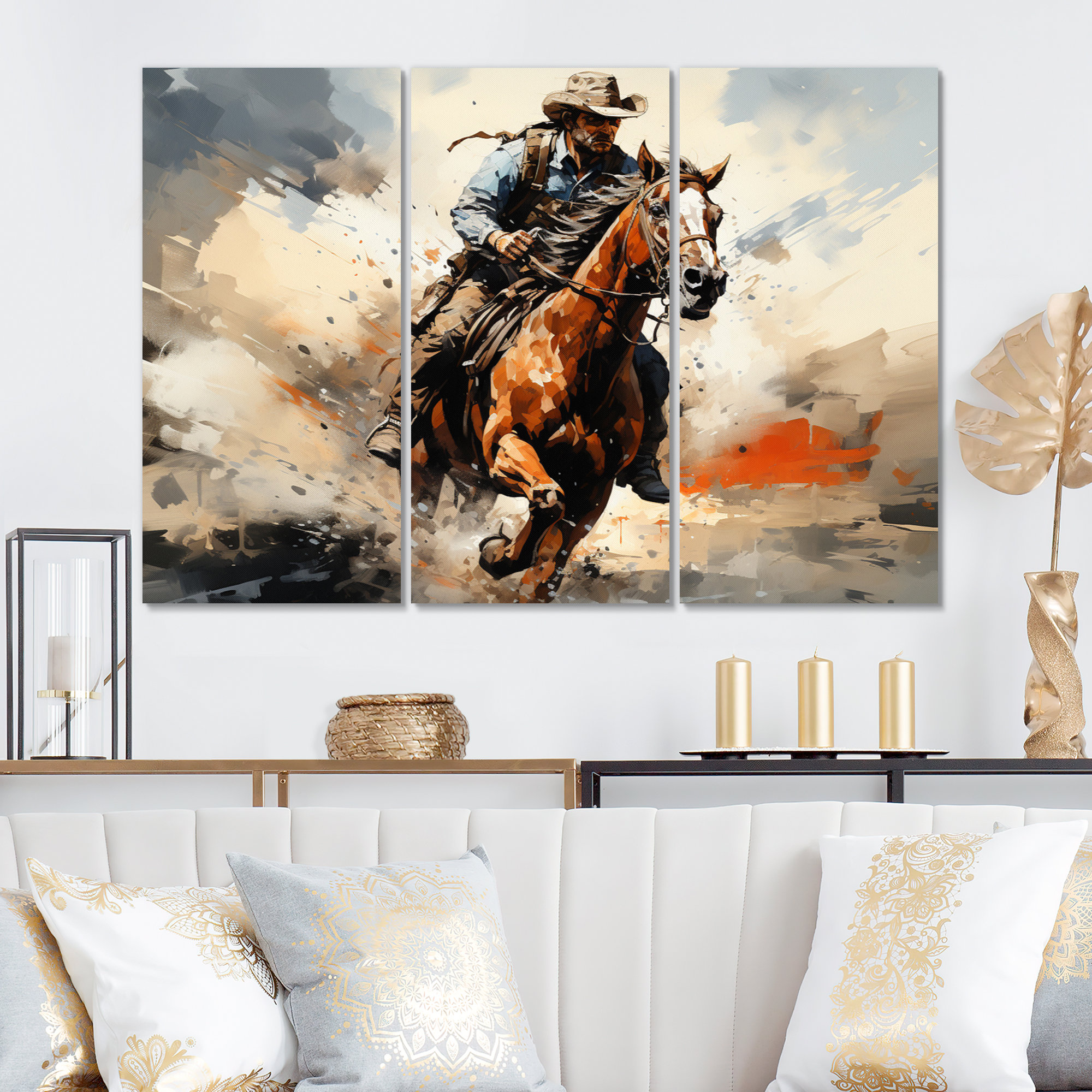Union Rustic Cowboy Bronco Bust - Cowboys Wall Art Living Room Set ...