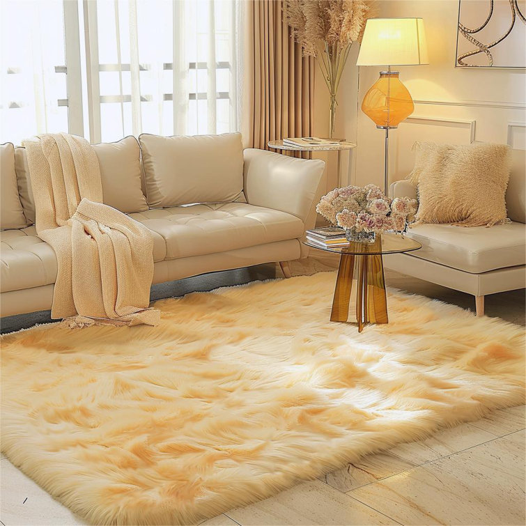 Everly Quinn Pale Yellow Area Rug, Shag Carpet For Girls Boys Room ...