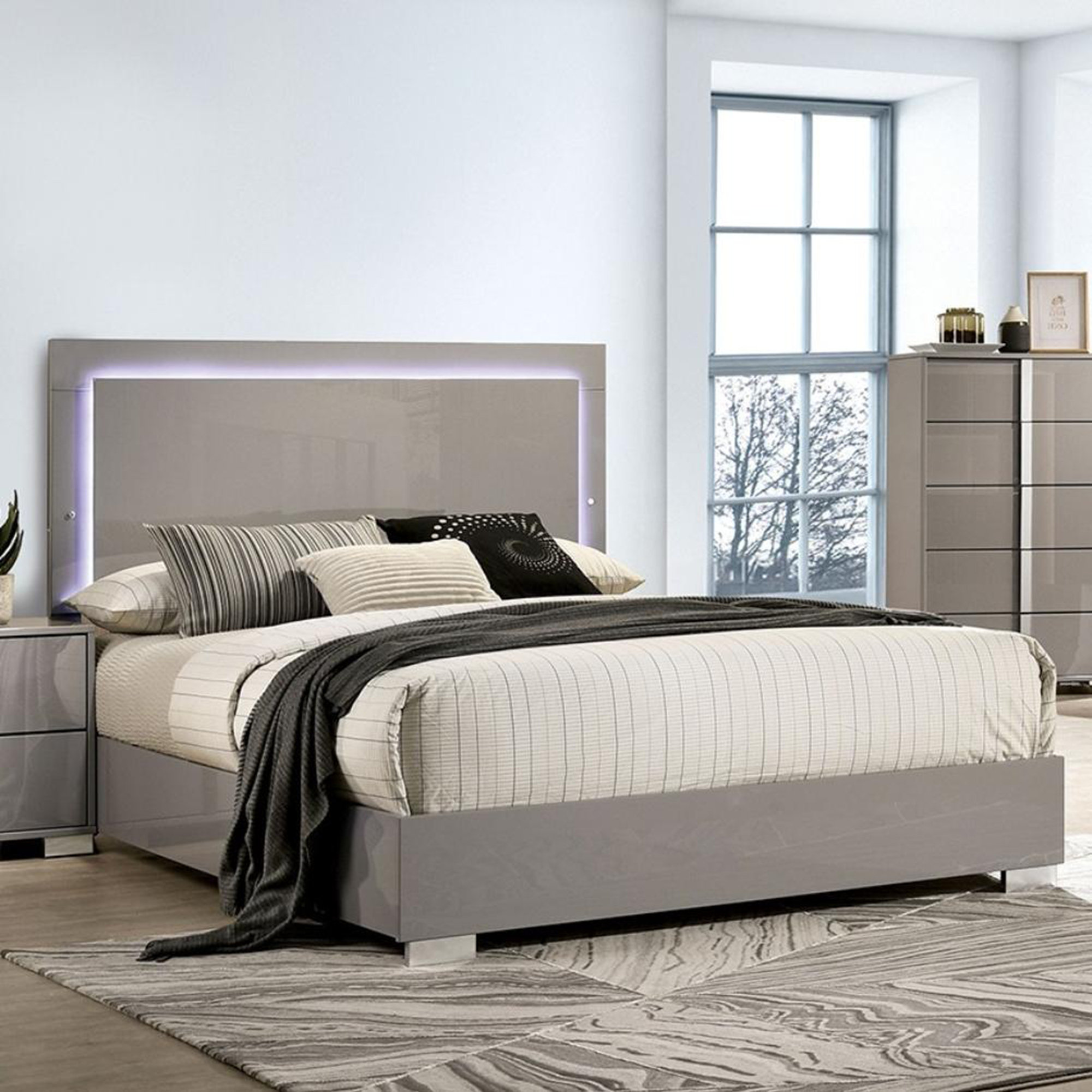 Latitude Run® Contemporary Bed w LED Headboard UV Finish Bedframe ...