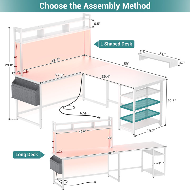 Wrought Studio™ Steinber L Shaped Desk with Hutch & Monitor Stand, Home ...
