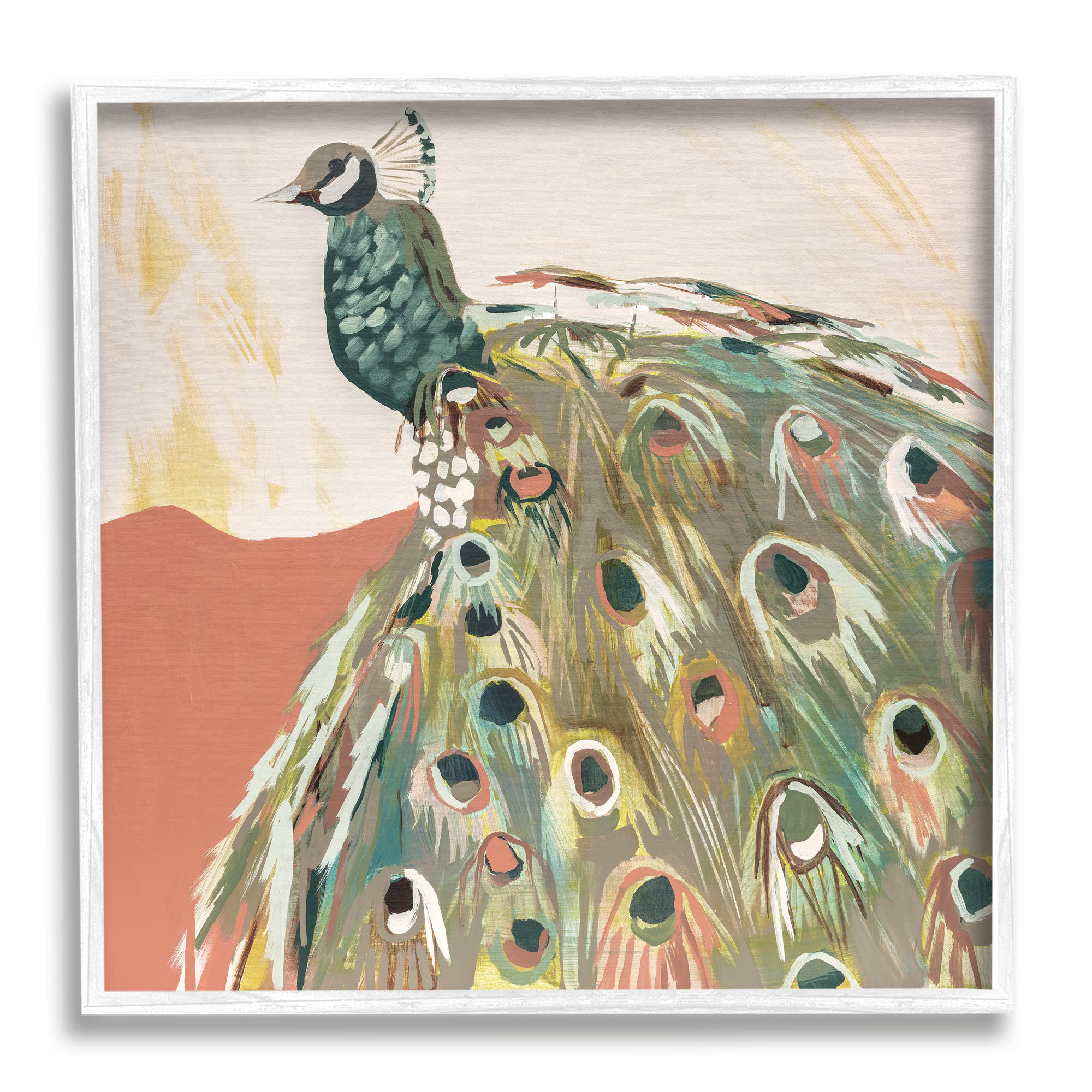 Stupell Industries Modern Peacock Portrait Framed Giclee Art by Jenny ...