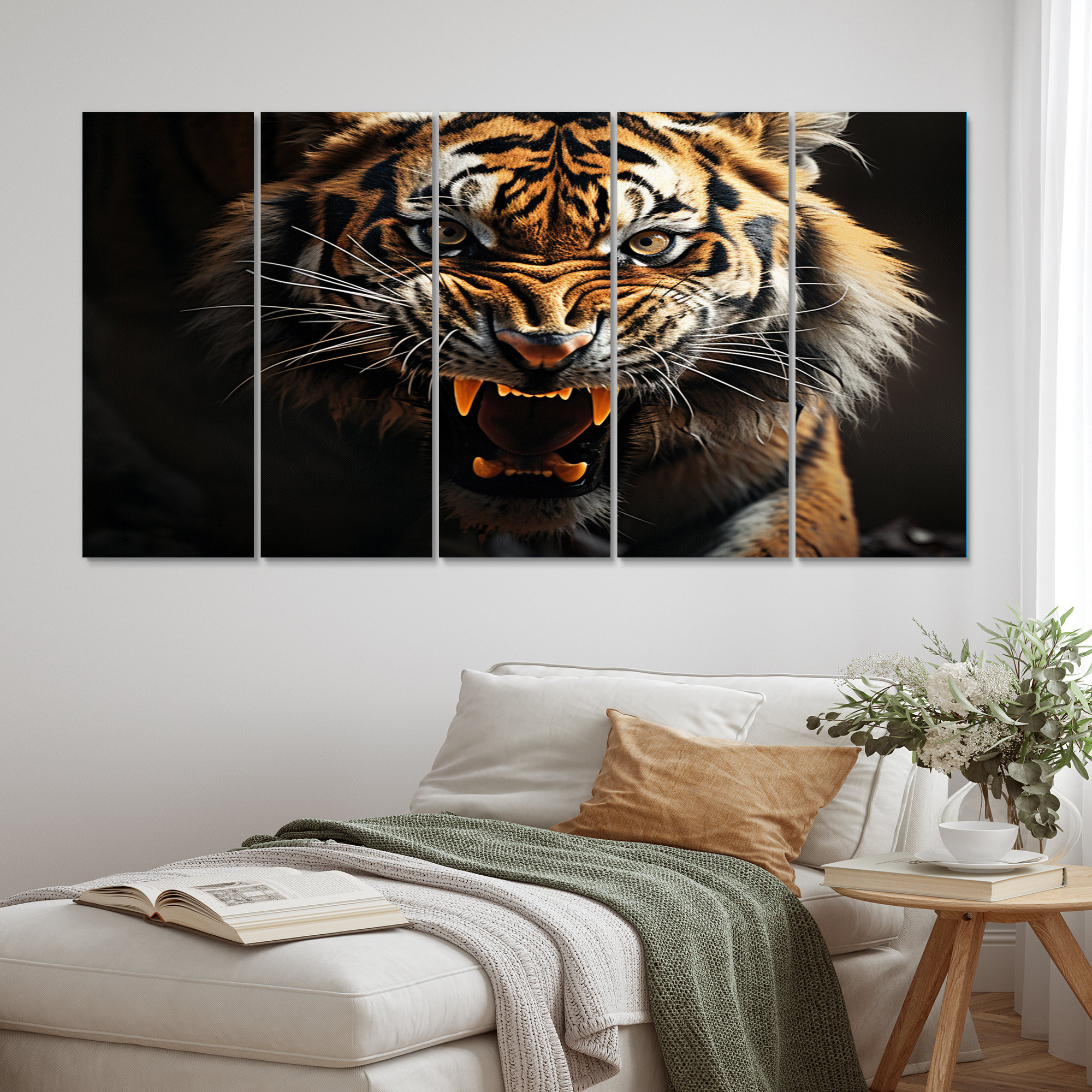 Latitude Run® Tiger Roaring Majesty - Animals Canvas Print - 5 Equal ...