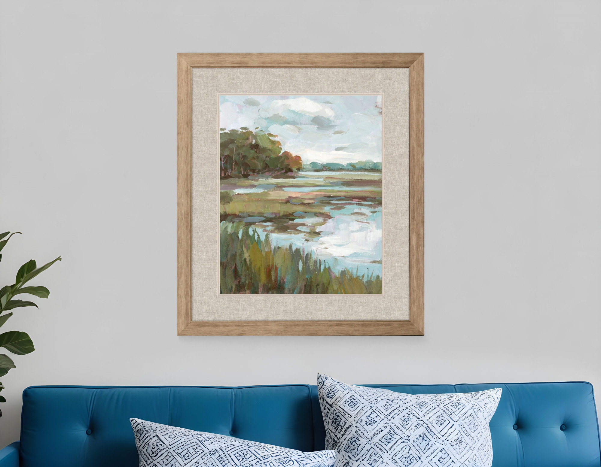 HomeRoots Riverside View Watercolor Waterscape Distressed Frame Wall ...