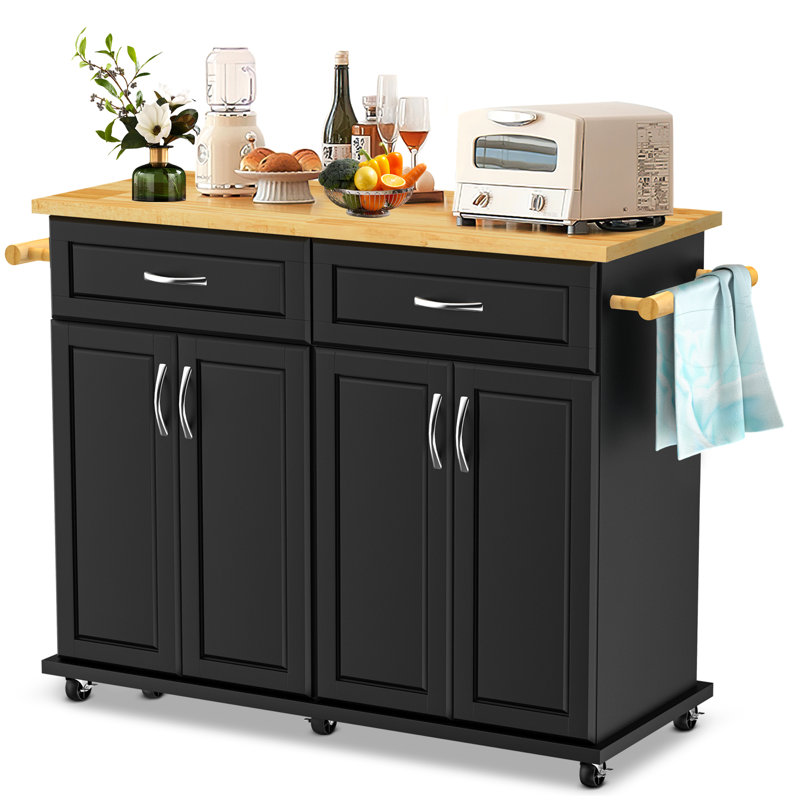Red Barrel Studio® Aariona Kitchen Island Cart on Wheels with Cabinet ...