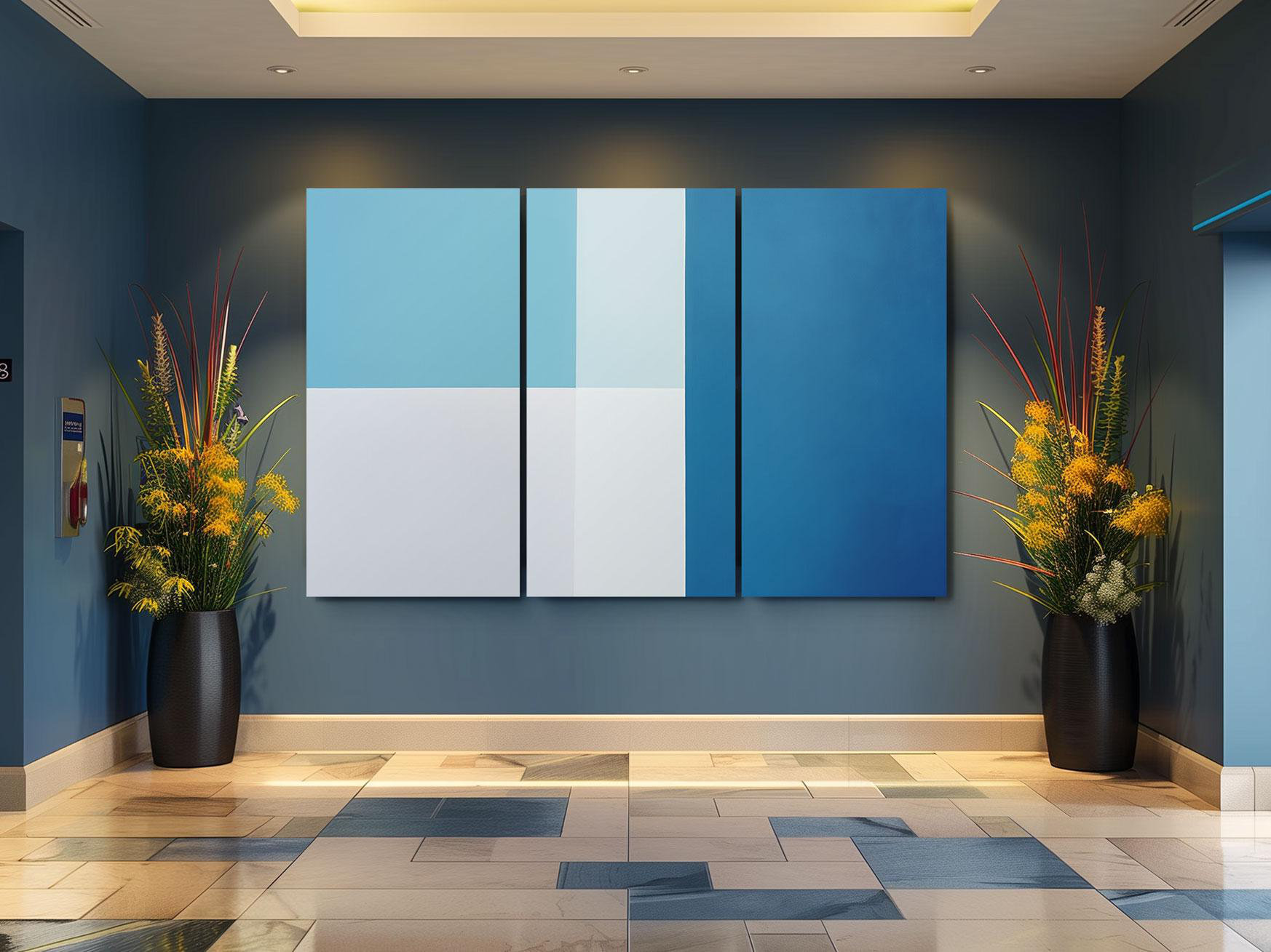 Orren Ellis Triptych Canvas Wall Art – Minimalist Blue Abstract ...