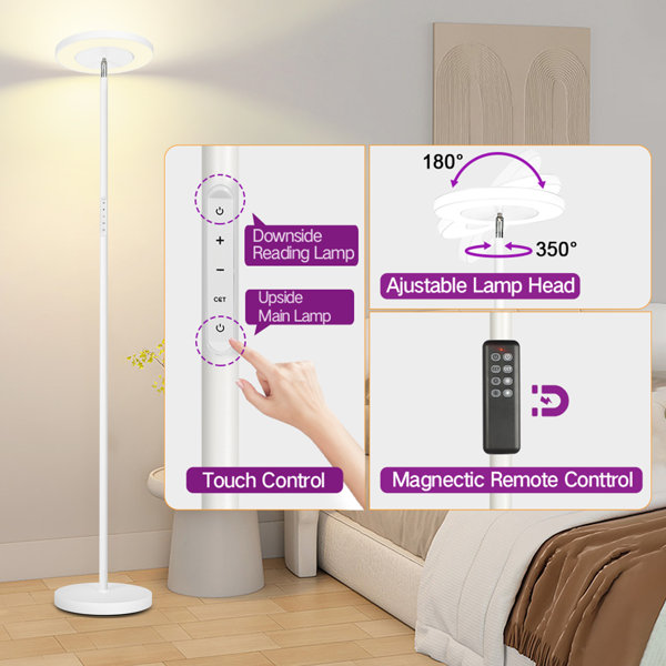 Ivy Bronx Jernell 71" LED Dimmable Torchiere & Reading Floor Lamp with ...