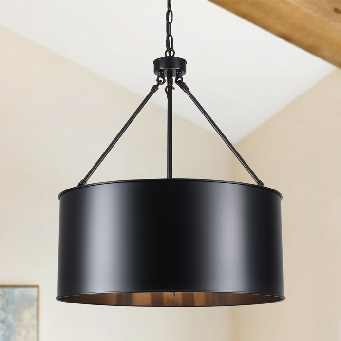 17 Stories Prall 5 - Light Matte Black Dimmable Drum Chandelier | Wayfair