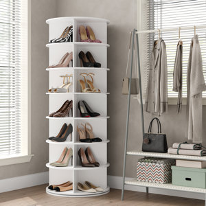 Latitude Run® 28 Pair Rotating Shoe Rack,7 Tier 360°Rotating Shoe Rack ...