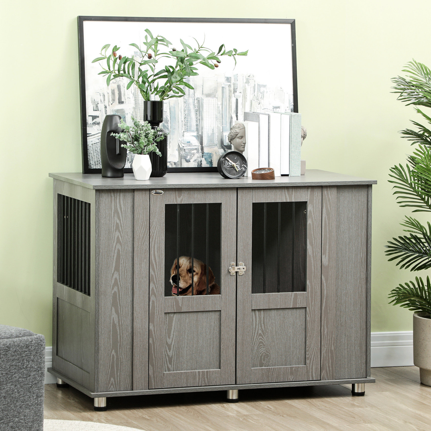Archie & Oscar™ Wooden Dog House, Extra Large, Grey, Lockable Doors ...
