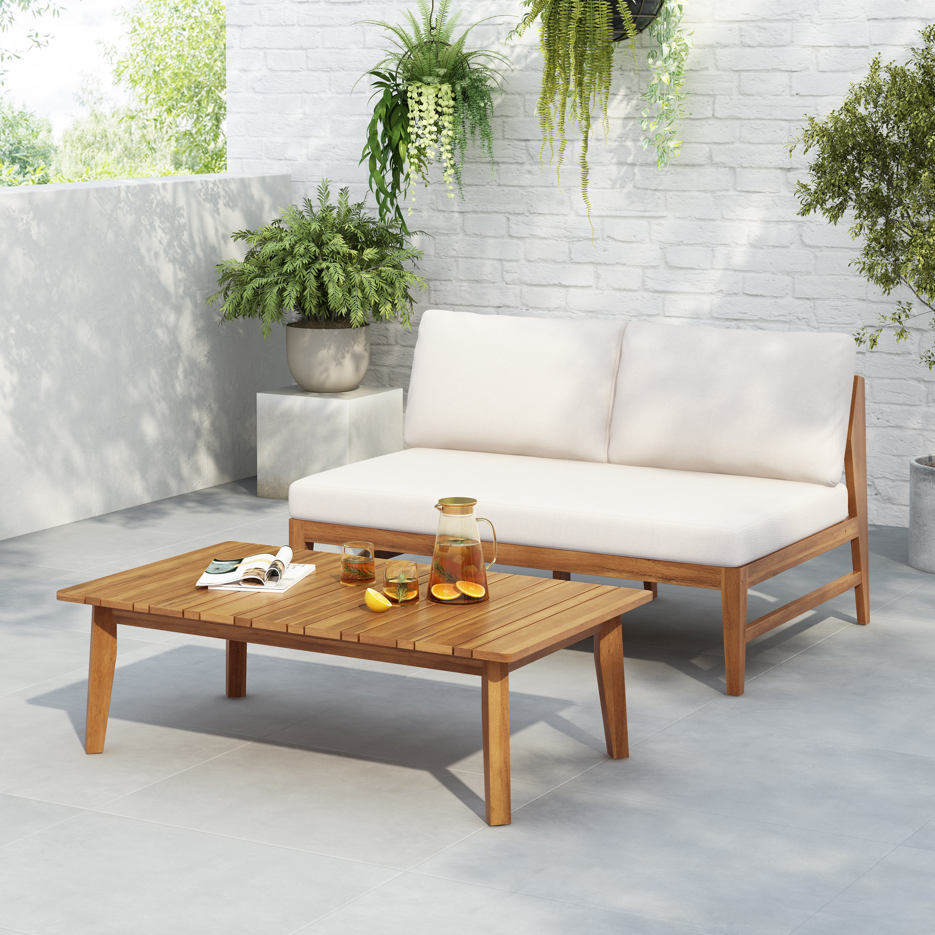 Winston Porter Lace Outdoor 2-Piece Acacia Wood Conversation Set With ...