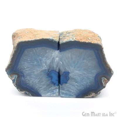 GEMMART USA Blue Geode Bookend, Unique Agate Bookend Pair, Mineral Rock ...