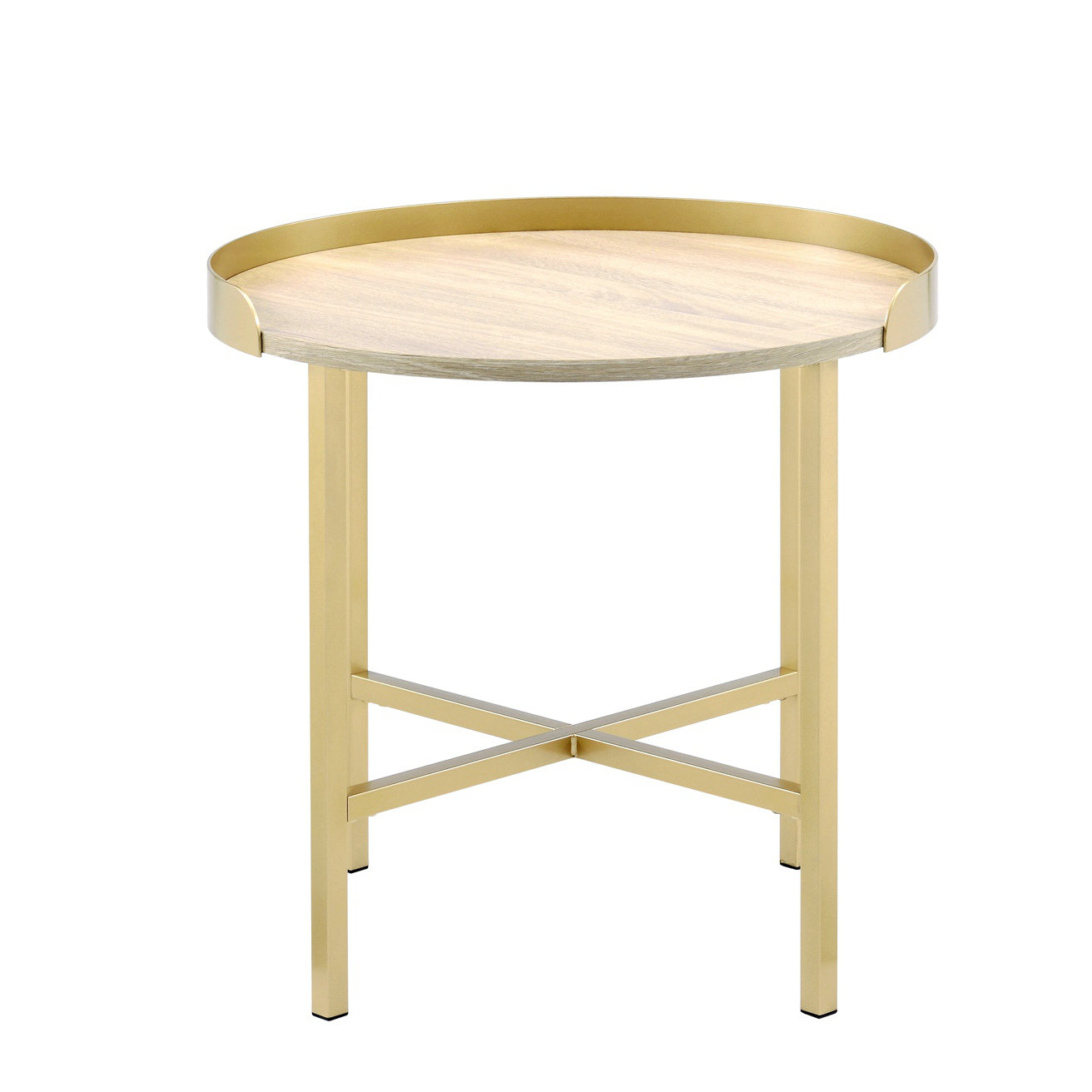 Mercer41 Mithea Oak Table Top & Gold Finish End Table | Wayfair