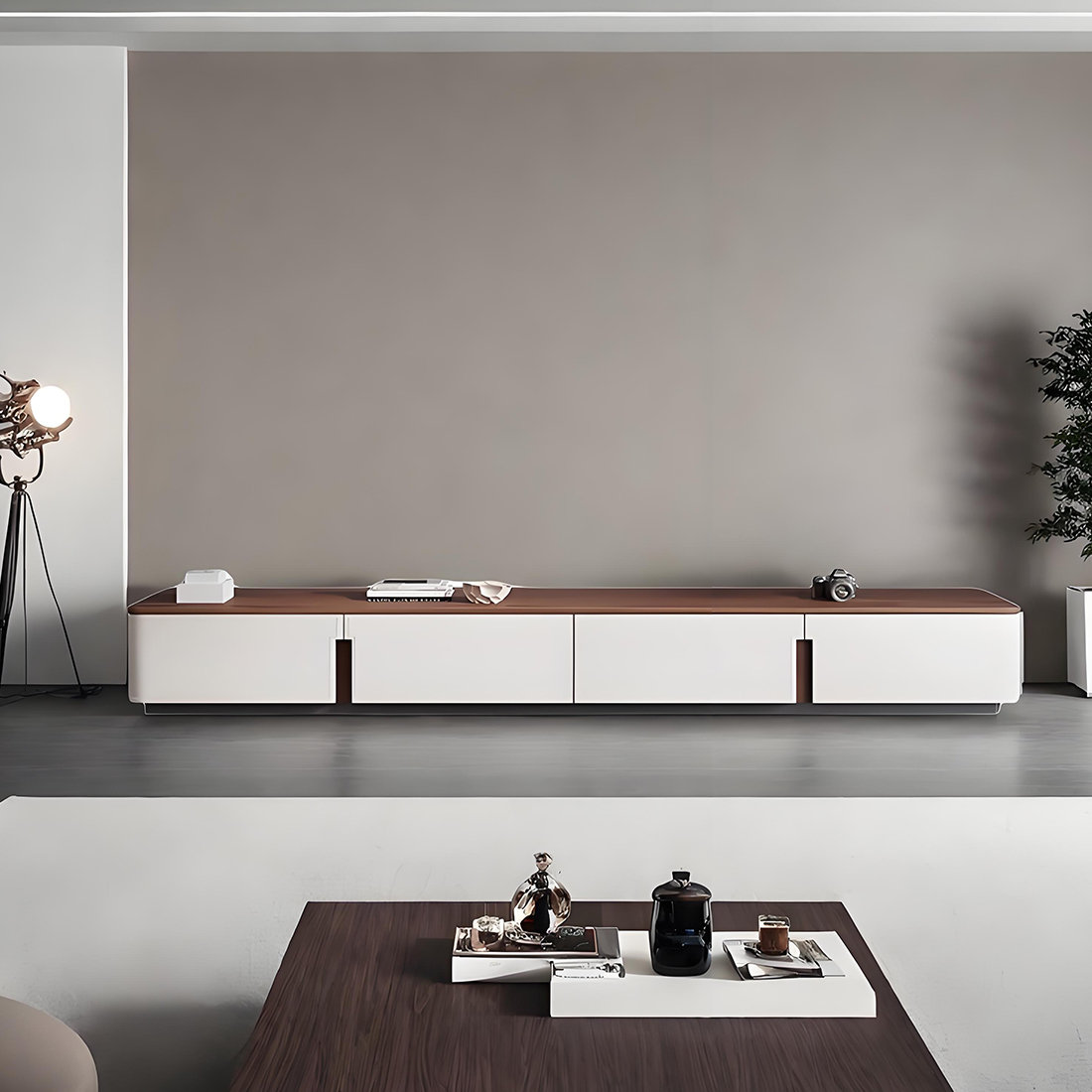 Ebern Designs Modern TV Stand with Premium Saddle Leather | Wayfair