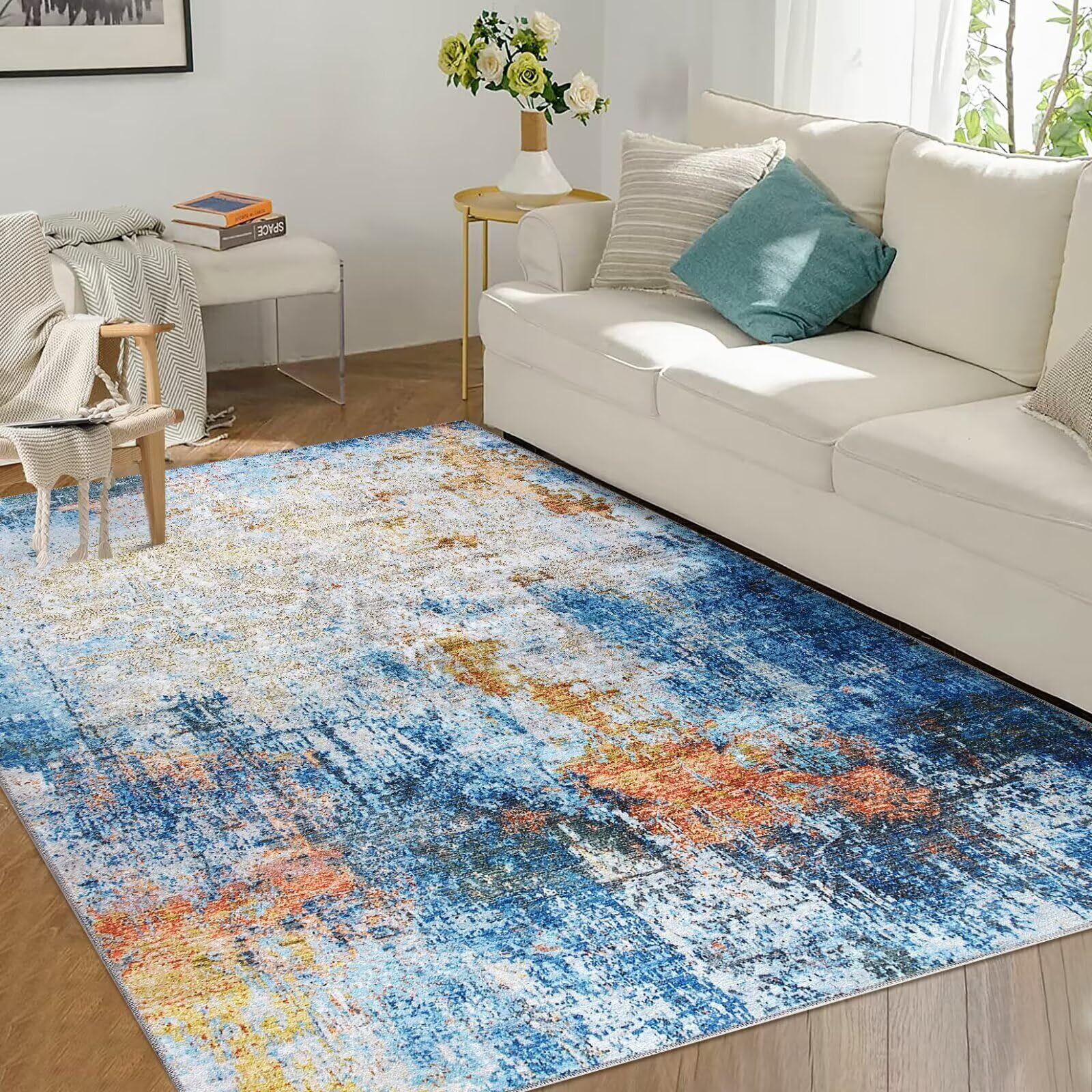 Williston Forge Modern Abstract Area Rug, Washable Bedroom Rug | Wayfair