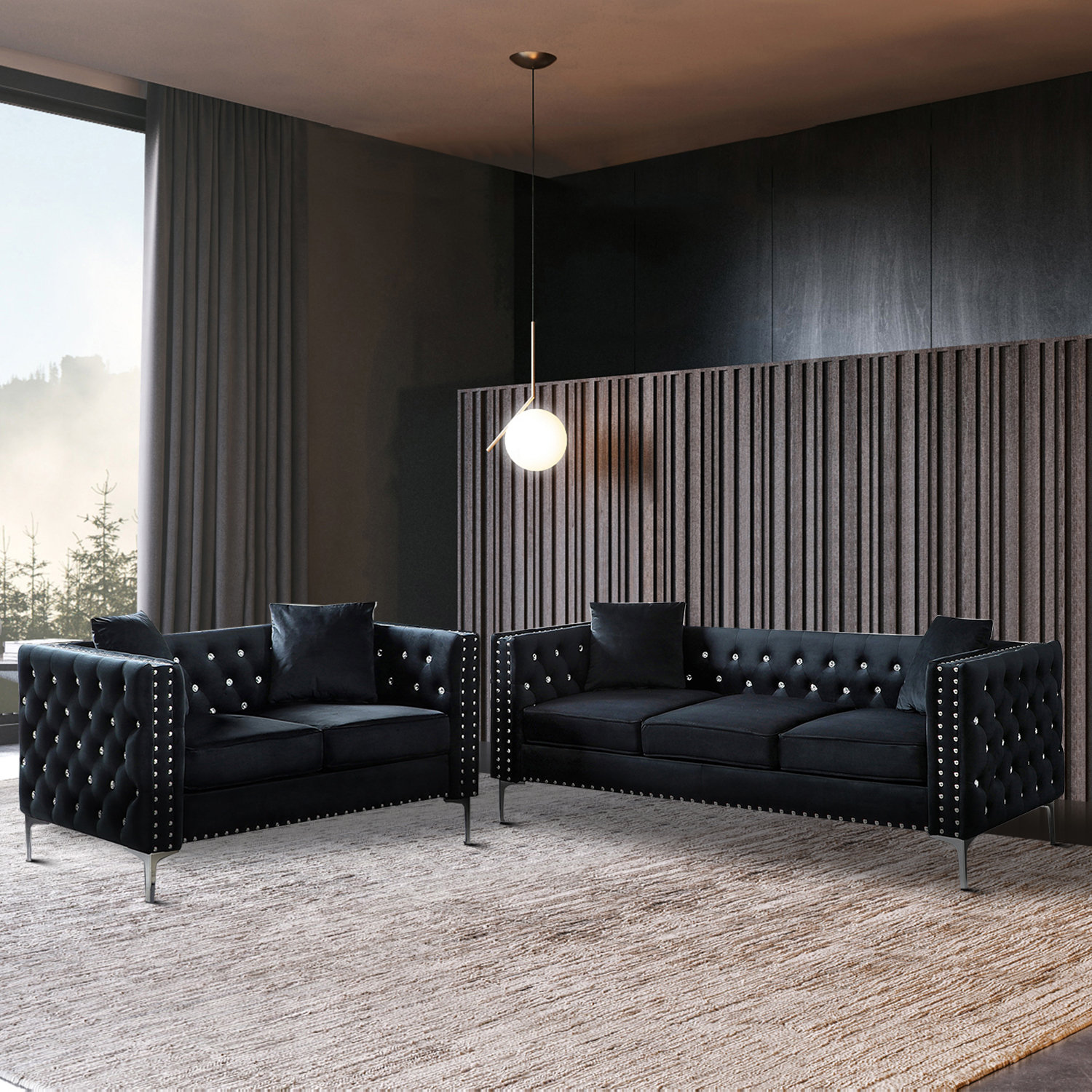 House of Hampton® Elegant Luxurious Velvet Upholstered Living Room Set ...