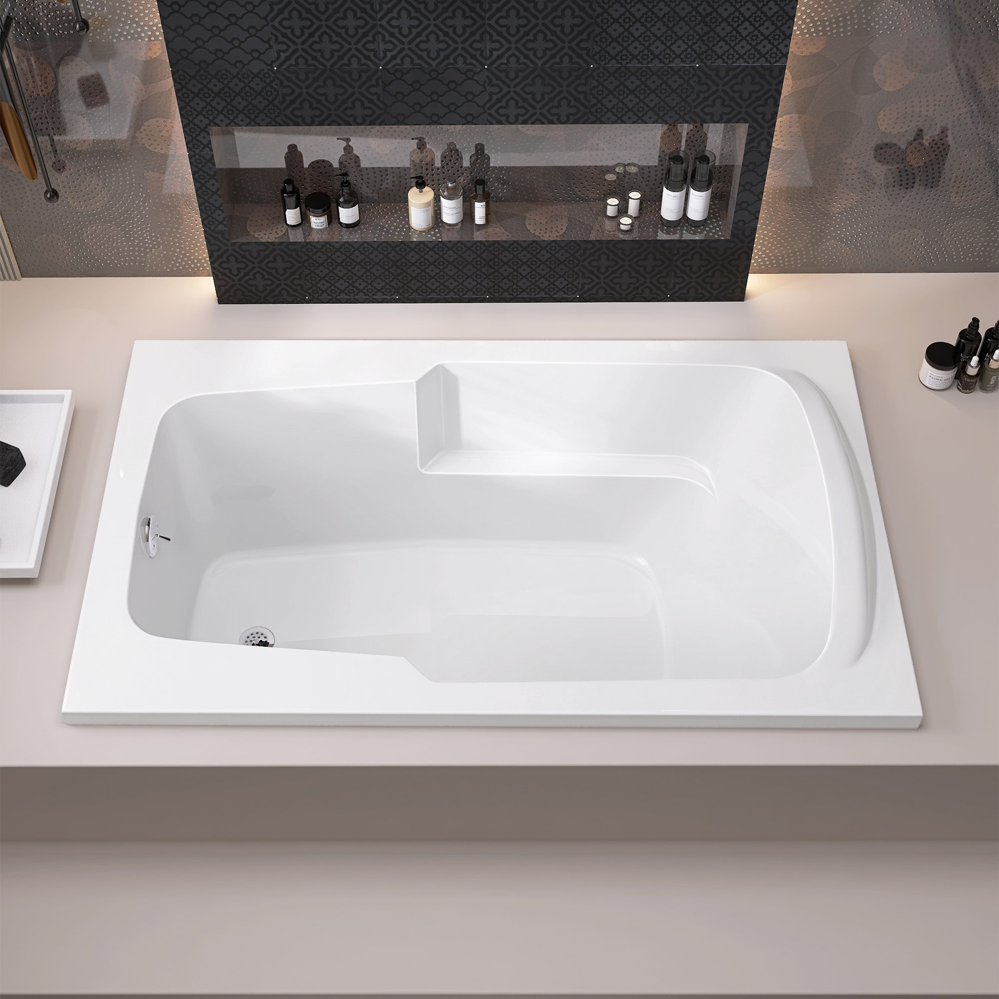 ZEAFIVE 60 In. X 36 In. Rectangular Acrylic Soaking Drop-In Bathtub ...