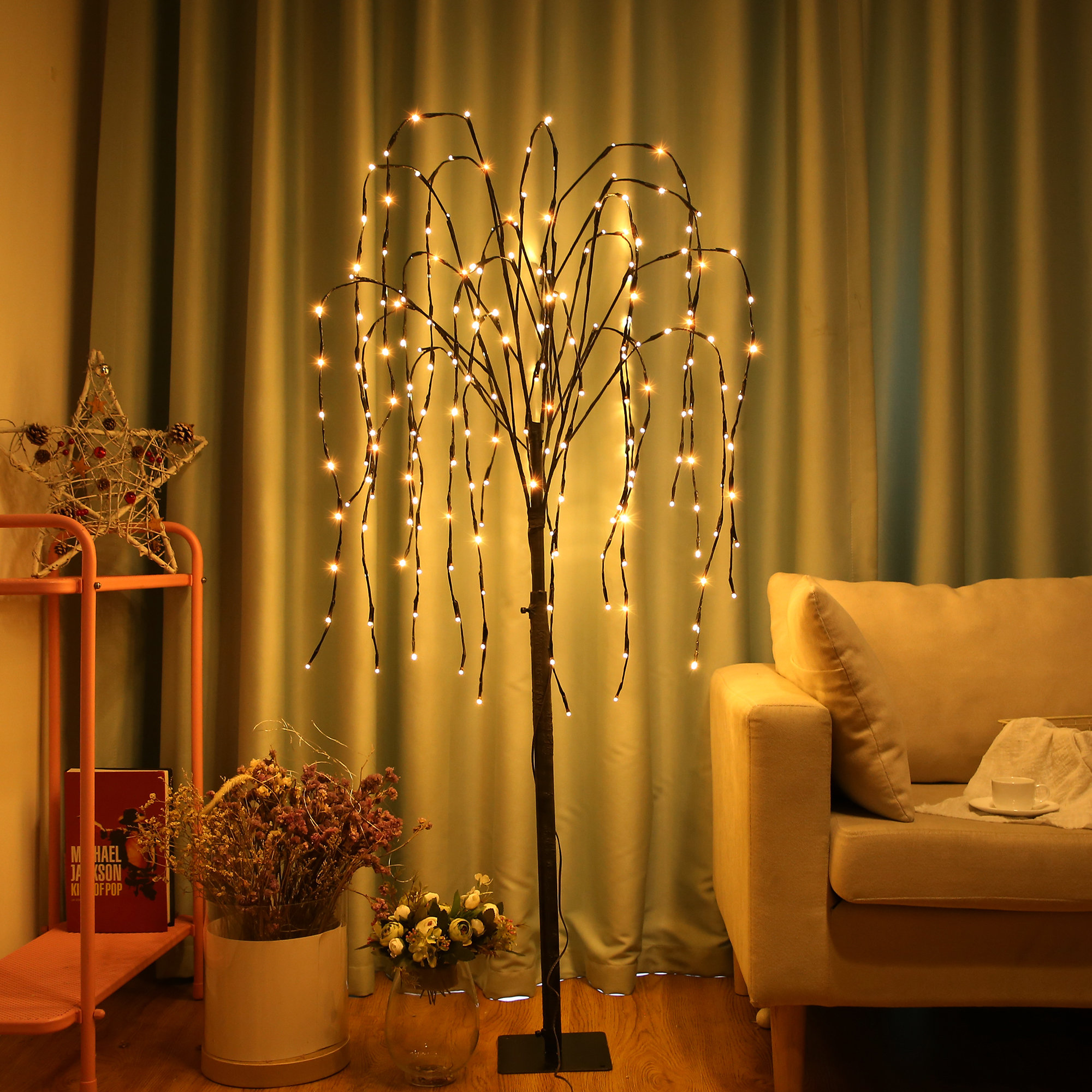 The Holiday Aisle® Solar LED Lighted Trees 4' Weeping Willow Blinking ...