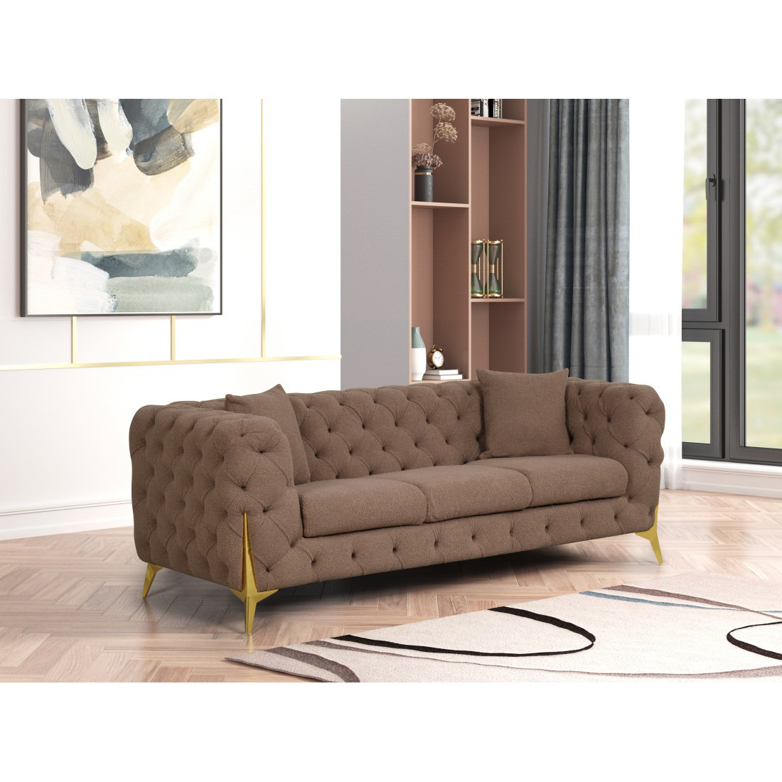 Mercer41 Lennon Modern Sofa Contempo Style Buckle Fabric Sofa Made With ...