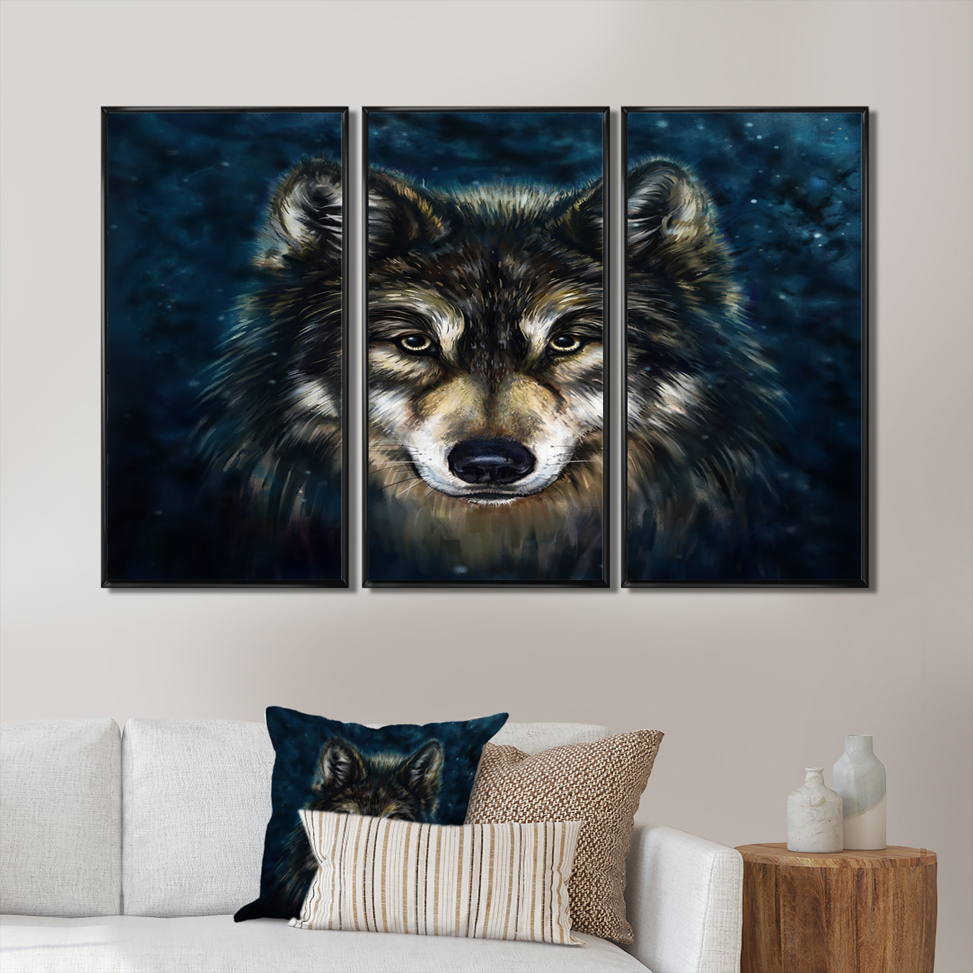 Loon Peak Smiling Wolf - Animal Framed Canvas Wall Art Set Of 3 ...