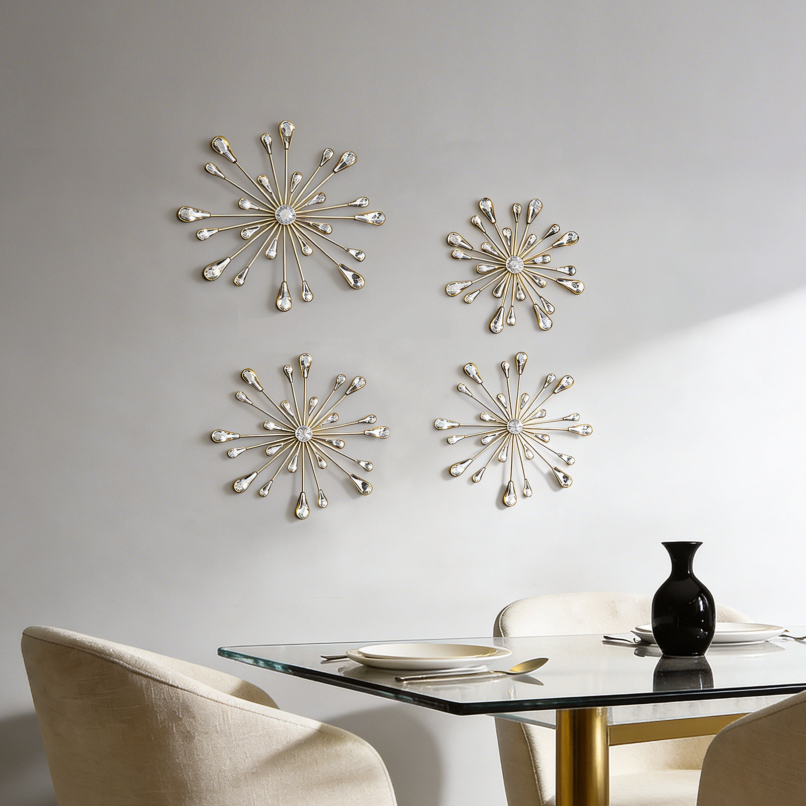 Wrought Studio™ 4 Pcs Starburst Crystal Wall Decor 3D Rhinestone Metal ...