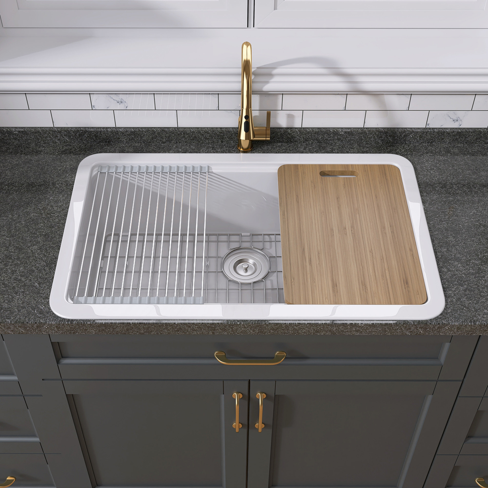 Ogonbrick Pure 33 in. Workstation White Kitchen Sink Drop-in ...