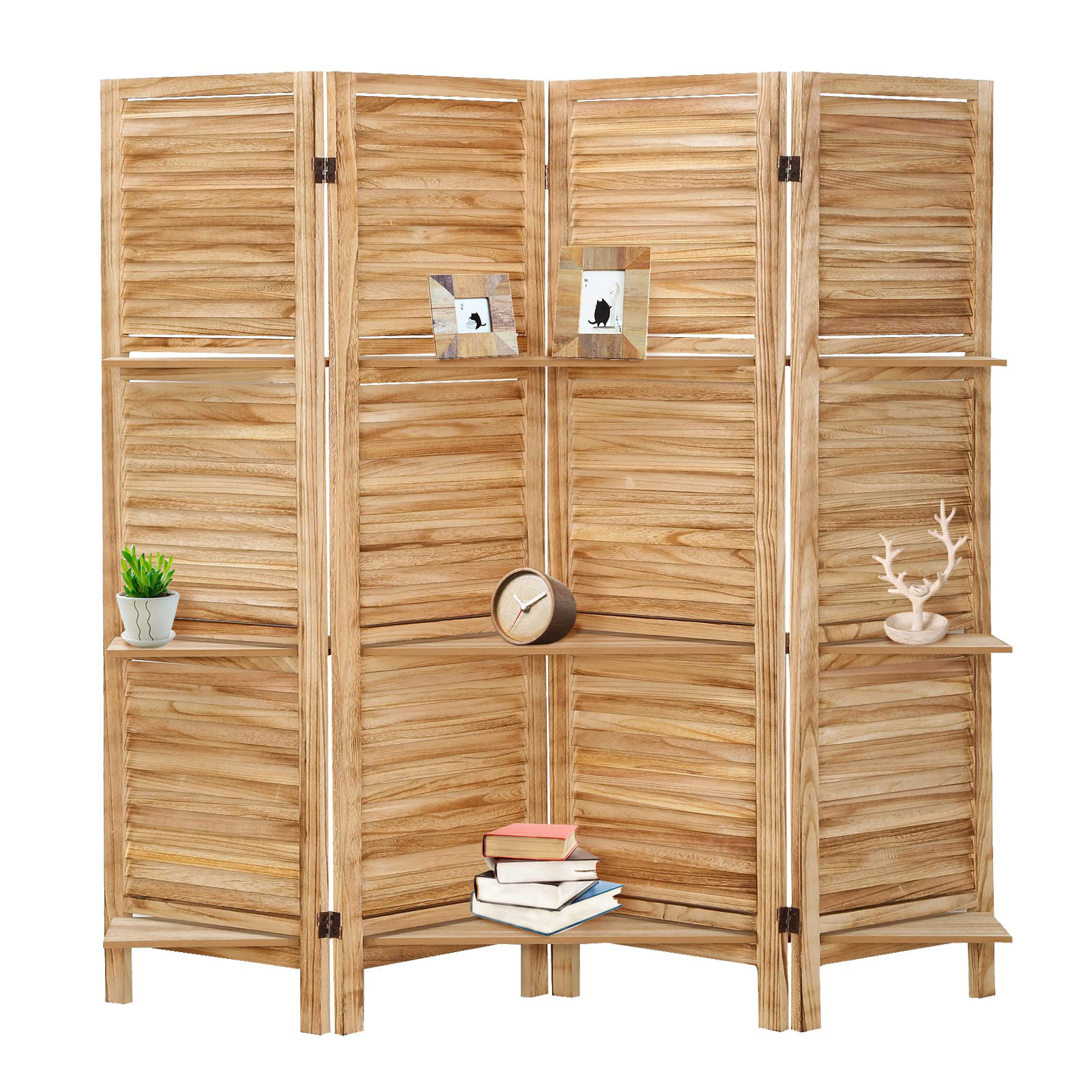 Loon Peak 4 Panel Room Divider With Shelves 5.6Ft Wood Room Divider ...