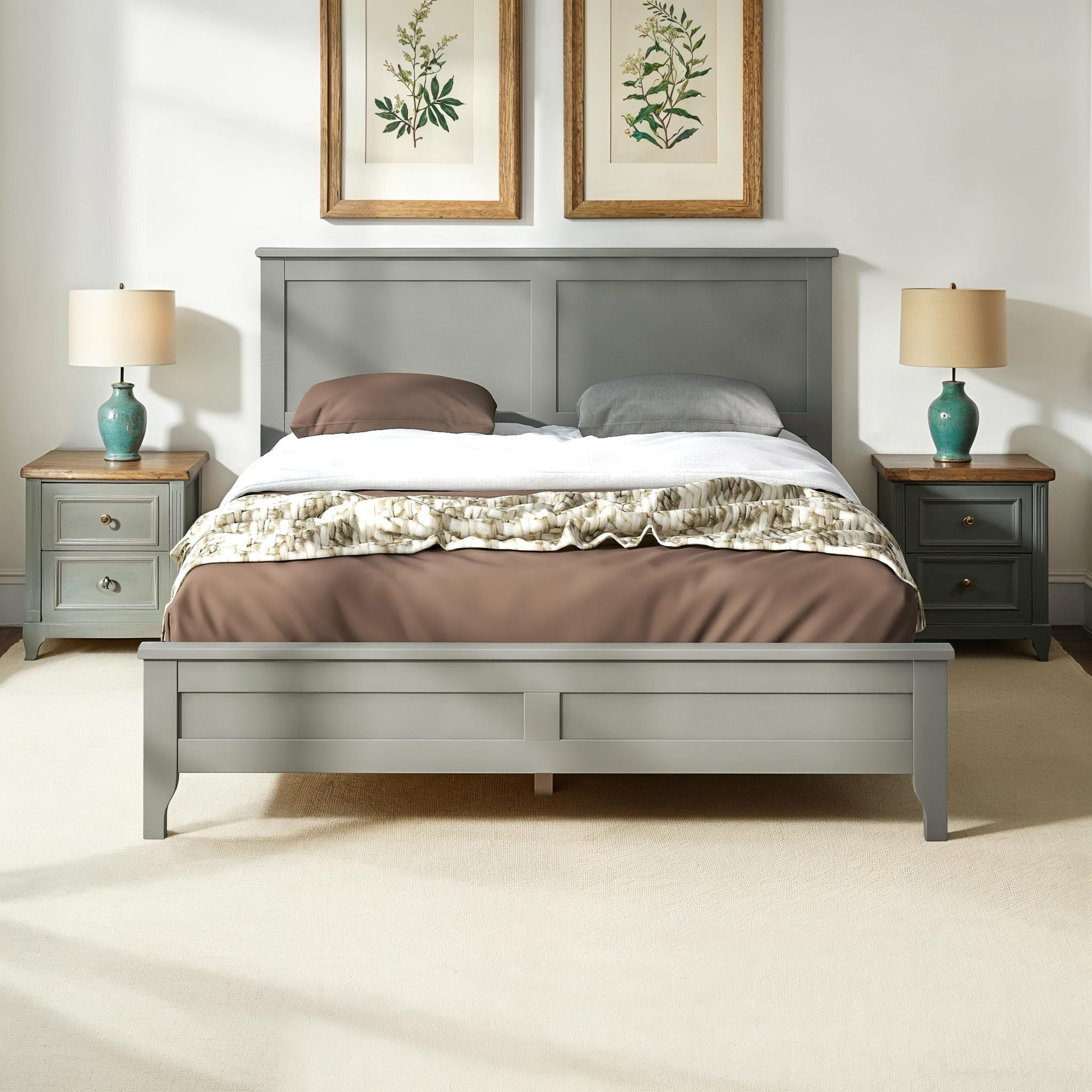 Red Barrel Studio® Queen Bed Frame with Slatted Headboard & Tapered ...