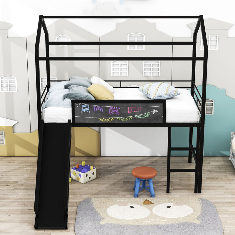 Harper Orchard Skokie Twin Size Metal House Loft Bed with Slide and ...