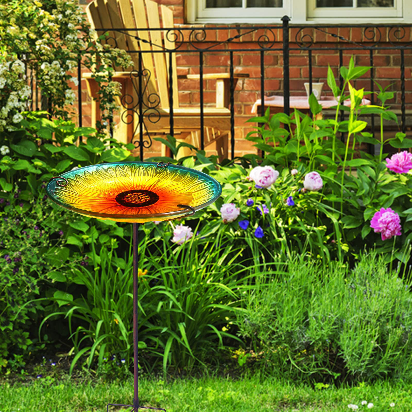 Ophelia & Co. Bird Bath, Sunflower Bird Bath For Outside, Glass Bird ...