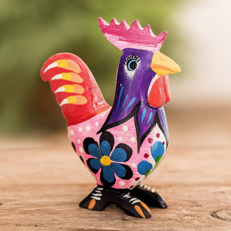 August Grove® Anapaola Handmade Radiant Rooster Wood Figurine | Wayfair