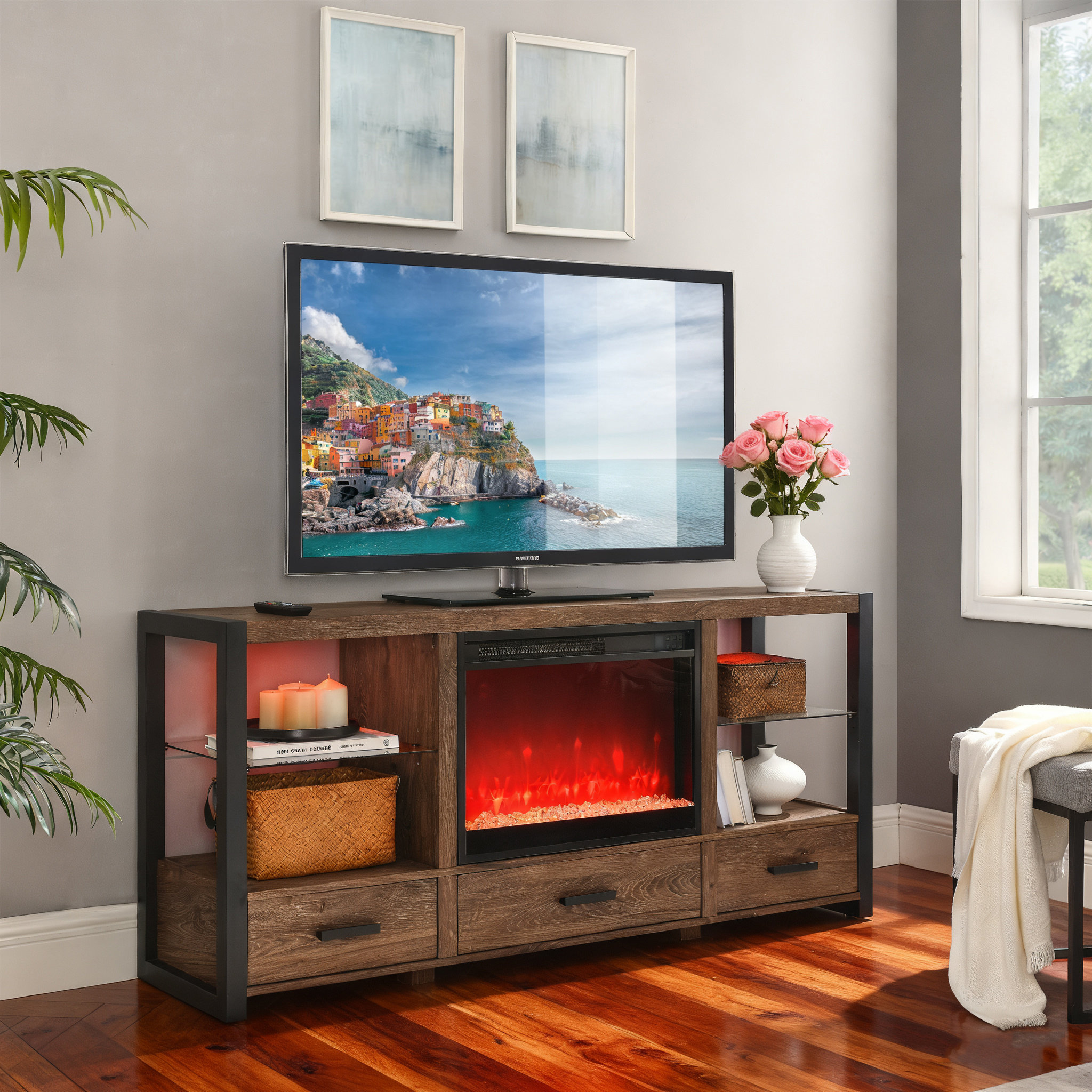 Symple Stuff 23" Electric Fireplace Insert,Freestanding Fireplace With ...